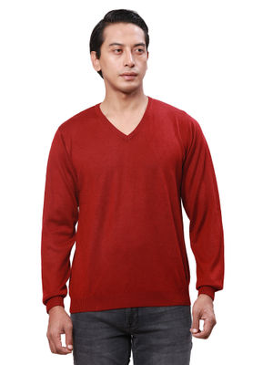 Buy Park Avenue Regular Fit Solid Medium Red Sweater online