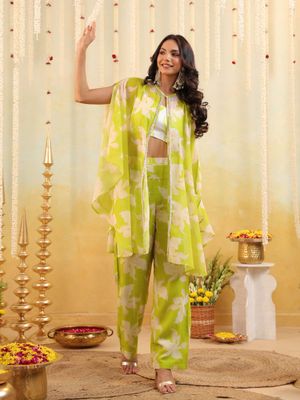 Buy B'Infinite Lime Green Embellished Bralette with Pant and Cape (XS ...