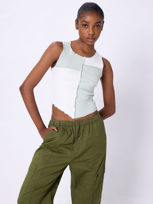 Buy COVER STORY White and Mint Colorblock Crop Top Online