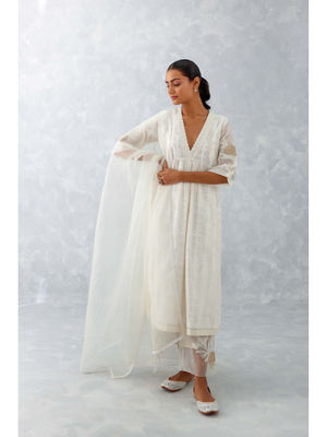 Buy Devnaagri Ivory Embroidered Chanderi Palazzo (Set of 3) Online