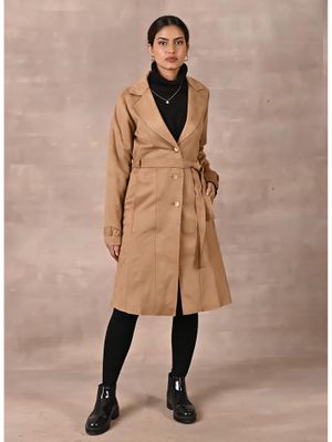 Buy Lakshita Beige Full Sleeve Trench Coat with Belt (Set of 2) (S) Online