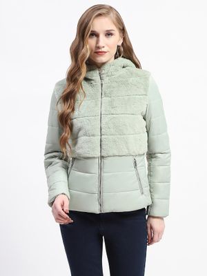 Buy Madame Dual Textured Mint Green Puffer Jacket (S) Online