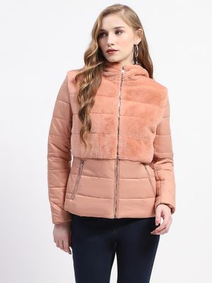 Buy Madame Dual Textured Rust Puffer Jacket (S) Online
