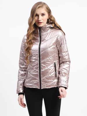 Buy Madame Rose Gold Zipped Quilted Puffer Jacket (S) Online