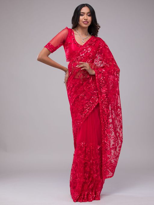 Buy Stylish Red Net Sarees Collection At Best Prices Online