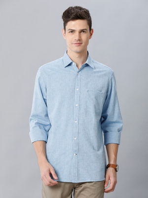 Buy Cavallo By Linen Club Mens Blue Solid Regular Fit Cotton Linen ...