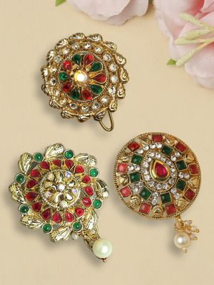 Buy OOMPH Red- Maroon and Green Stones Ethnic Hair Bun Pin - Juda Pin ...