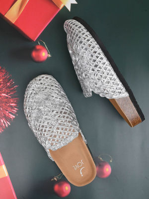 Buy Jove Women Silver Woven Design Mules (EURO 36) Online