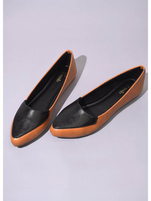 Buy YASSIO Women Two-Tone Tan and Black Ballet Flats (EURO 36) Online