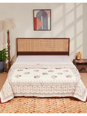 Buy Fabindia Red Nazm Hand Block Printed Cotton Quilt Online