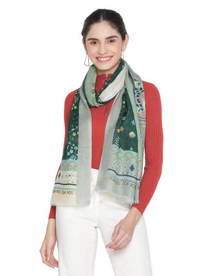 Buy Shingora Wool Green Floral Printed Stole Online