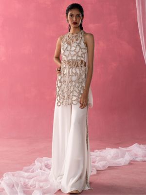 Buy Rukinder Kumar Ivory Embellished Sequins Kurta and Sharara (Set of ...