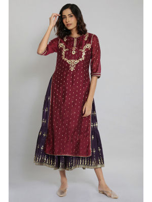 Buy WISHFUL by W Maroon Floral Dress Online