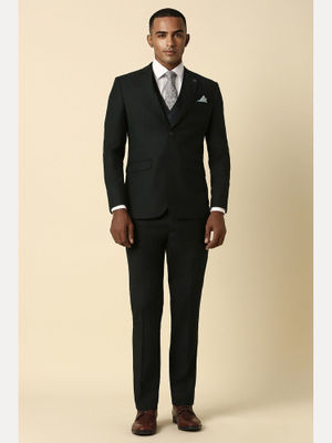 Buy Allen Solly Men Black Slim Fit Textured Formal Suit (Set of 3) online