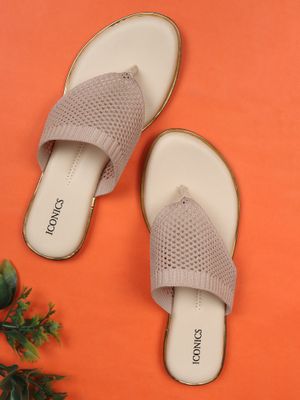 Buy Iconics Beige Women Woven Design Sandals Online
