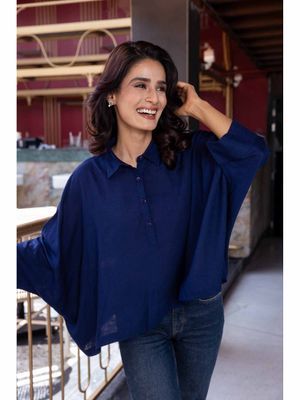 Buy Attic Salt Navy Solid Top (XS) Online