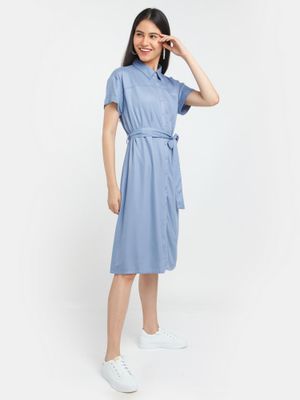 Buy Zink London Womens Blue Solid Midi Dress Online