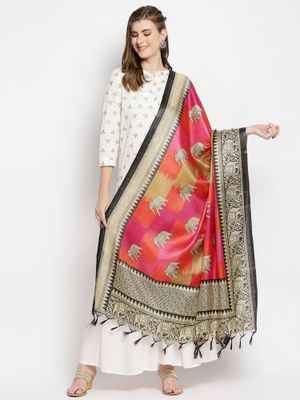 Buy Dupatta Bazaar Womens Pink Ethnic Elephant Printed Silk Dupatta Online