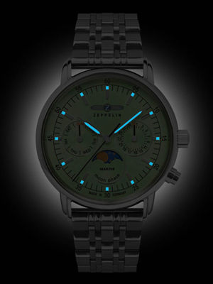 Zeppelin Watches : Buy Zeppelin LZ 14 Marine Day Date Moon Phase Analog ...