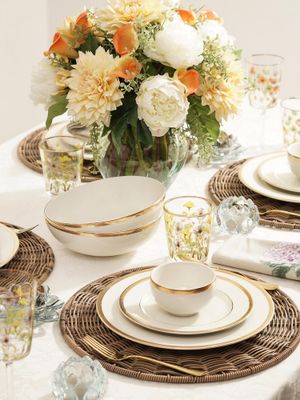 Buy Pure Home + Living Set of 20 Ivory Gold Rimmed Ceramic Dinnerware ...