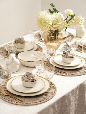 Buy Pure Home + Living Set of 20 Ivory Gold Scalloped Rim Ceramic ...
