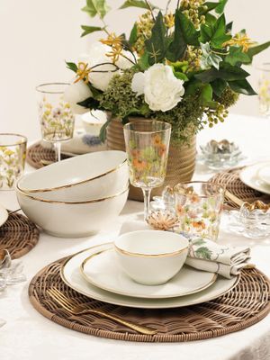 Buy Pure Home + Living Set of 20 Ivory Gold Rimmed Ceramic Dinnerware ...