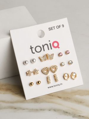 Buy Set of 9 Toniq Gold Plated Stud Earring Combo for Women Online