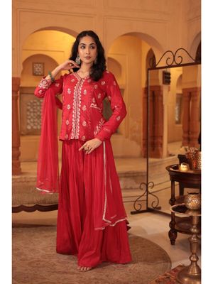 Buy Zari Jaipur Silk Kurta with Sharara and Dupatta (Set of 3) (S) Online