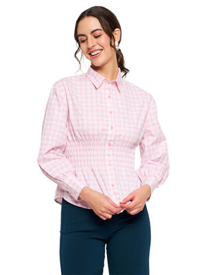 Buy CAMLA Barcelona Womens Cinched Waist Pink Colour-Blocked Shirt Online