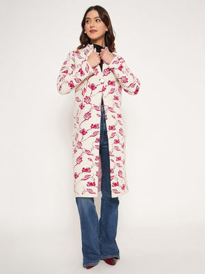 Buy Madame Fuchsia Mandarin Neck Floral Longline Shrug Online