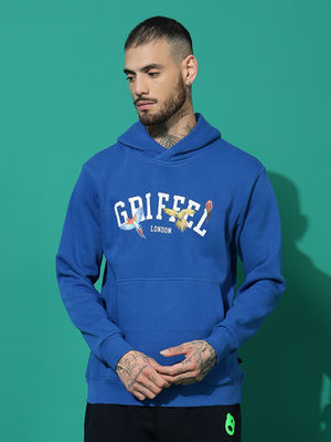 Buy Griffel Birds Print Regular Fit Blue Hoodie (S) Online