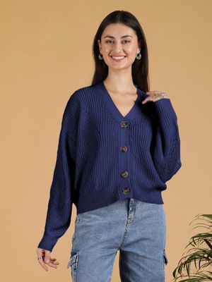 Buy KOTTY Blue Solid Cardigan (L) Online