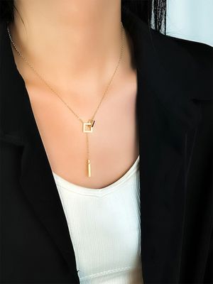 Buy Yellow Chimes Gold-Plated Dual Square Shape Pendant With Chain Online