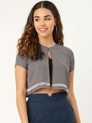 Buy Style Quotient Women Grey Solid Crop Button Shrug Online
