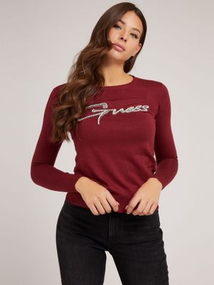 Buy Guess Women Maroon Embellished Round Neck Sweater (XS) Online