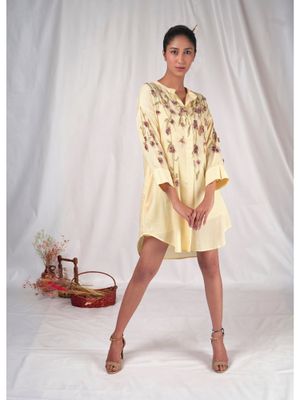 Buy Seesa Double Yellow Floral Embroidered Dress Online