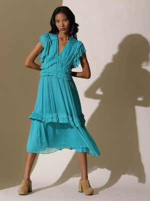 Buy Label Ritu Kumar V-Ck Half Sleeve Solid Long Dress Online