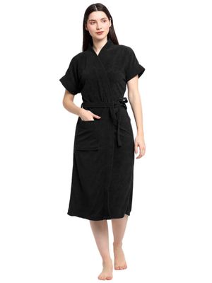 Buy Creeva Black Micro Terry Bath Robe Online