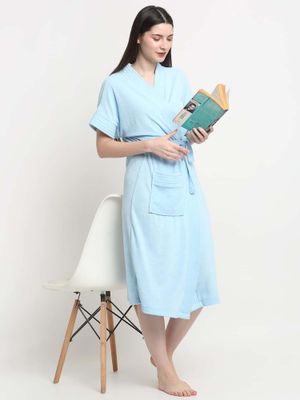 Buy Creeva Sky Blue Micro Terry Bath Robe Online