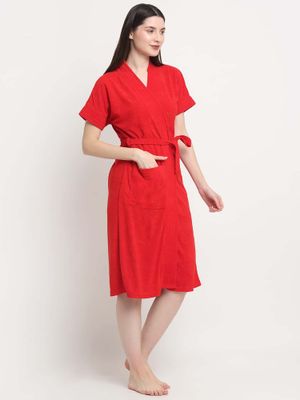 Buy Creeva Red Micro Terry Bath Robe Online