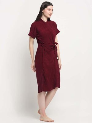 Buy Creeva Maroon Micro Terry Bath Robe Online