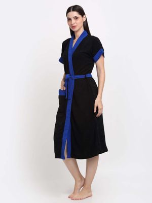 Buy Creeva Black Dual Tone Micro Terry Bath Robe Online