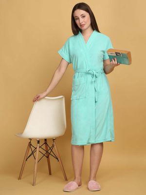 Buy Creeva Ocean Blue Micro Terry Bath Robe Online