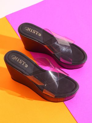 Buy GNIST Black Cushioned Transparent Wedges Online