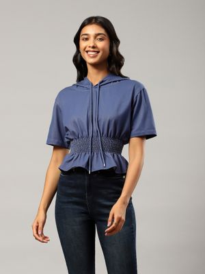 Buy Label Ritu Kumar Denim Blue Solid Top (L) Online