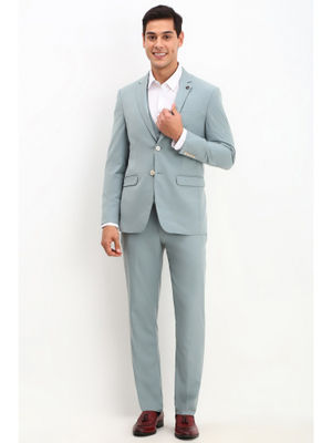 Buy Allen Solly Men Green Slim Fit Solid Formal Three Piece Suit Online
