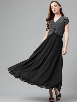 Buy Latin Quarters Women Fit & Flare Textured Black Color Maxi Dress Online