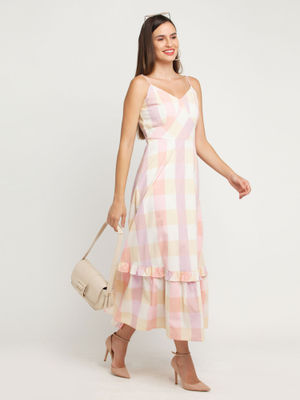 Buy Zink London Women's Multi-colour Checks Maxi Dress Online