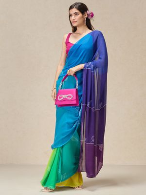Buy Navyasa By Liva Multicolor Chiffon Print Saree with Unstitched ...
