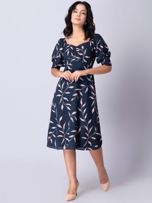 Buy Faballey Navy Tropical Ruched Dress Online